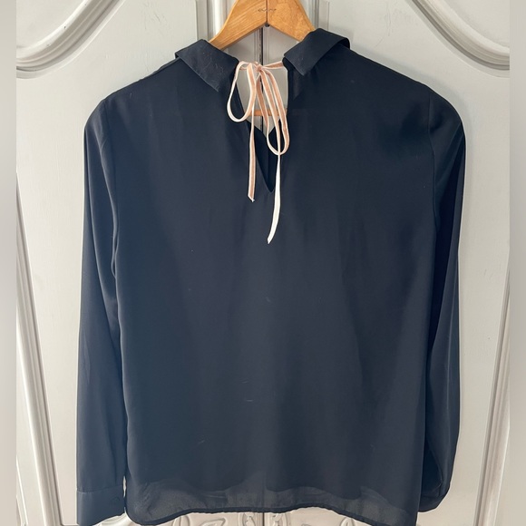 Zara | Tops | Zara Basic Sheer Blouse With Pink Velvet Coquette Bow ...